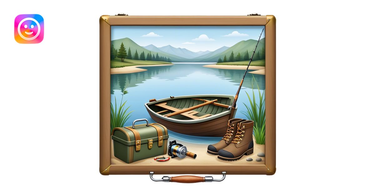 Icon for Fishing: a boat on the shore of a peaceful water body with a ...