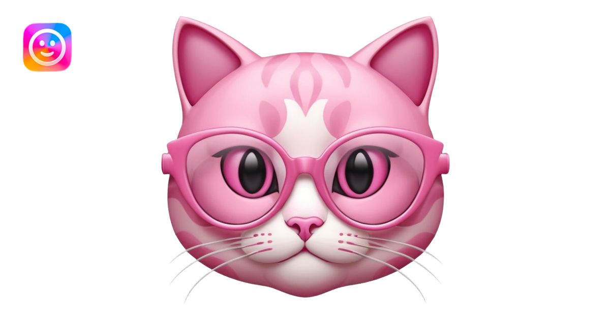 A 3D cartoon rose-pink cat-eye spectacle, glossy curved frame, soft ...