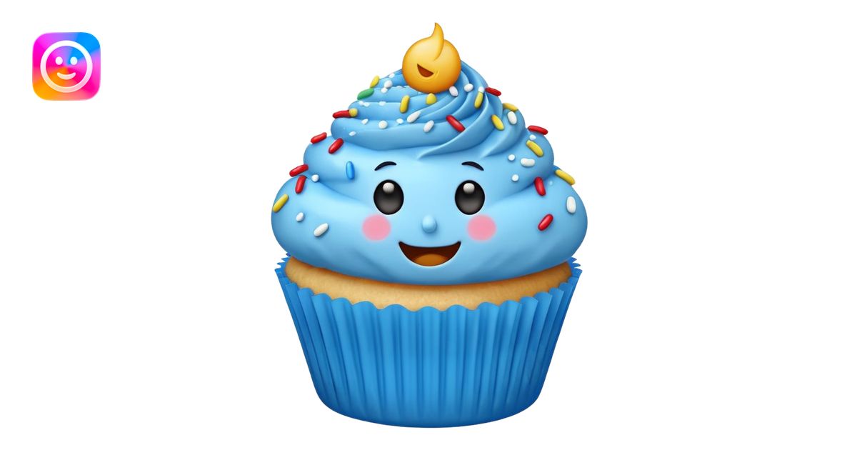 Blue cupcake with a happy face with sprinkles emoji | AI Emoji Generator