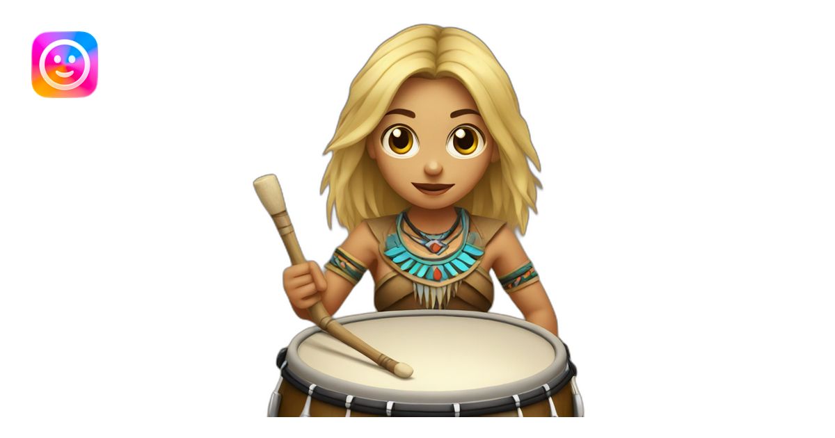 Blond Female shaman playing drum emoji | AI Emoji Generator