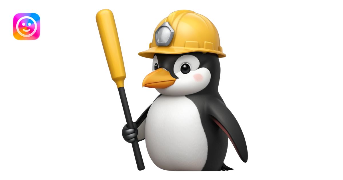 Penguin Construction Worker with baseball bat emoji | AI Emoji Generator