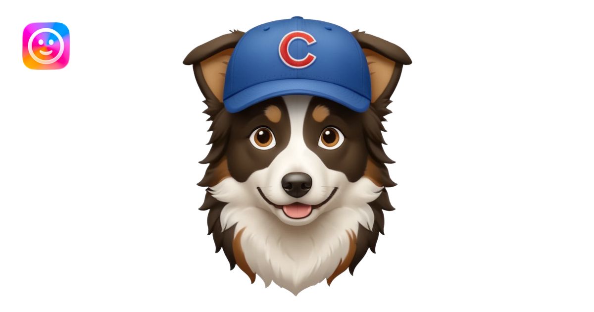 a border collie dog with a Cubs baseball hat on emoji | AI Emoji Generator