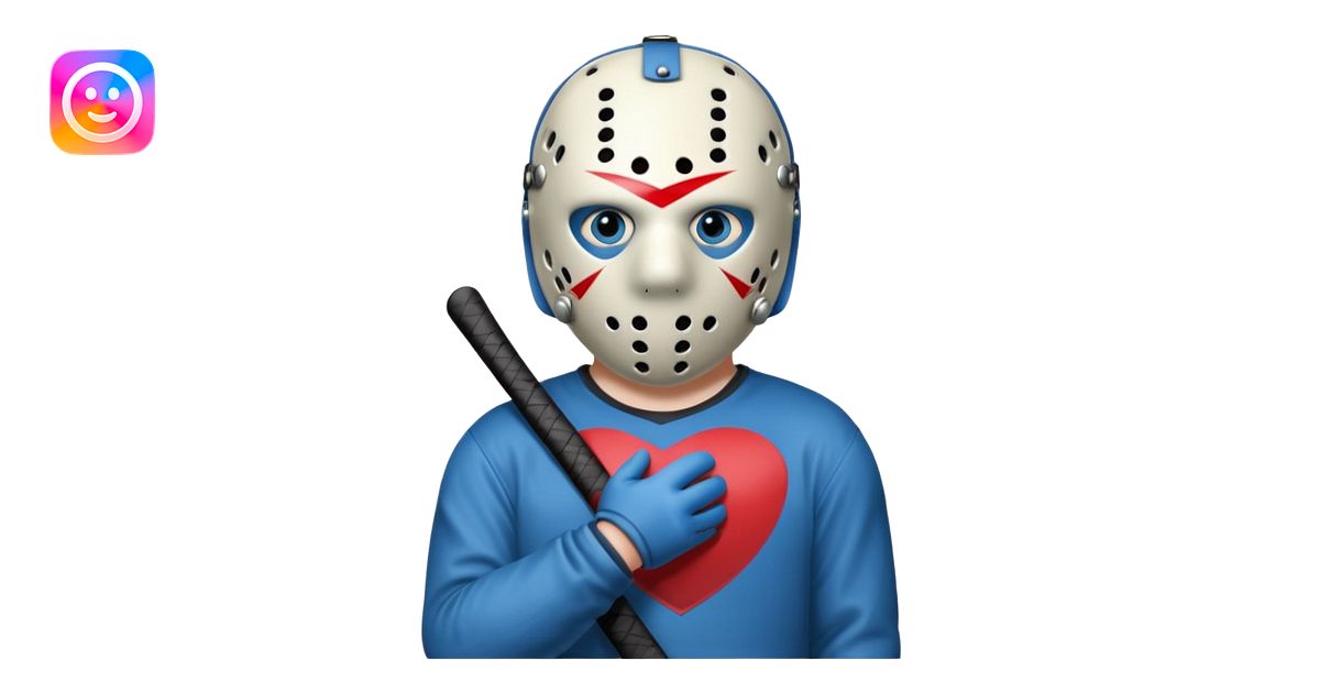 a cartoon image of Jason Voorhees, looking cute, with his hands clasped ...