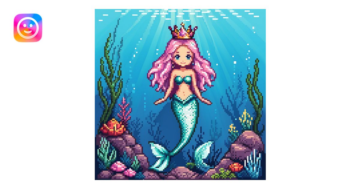 Dark brown skin mermaid princess with crown and shimmering tail in ...