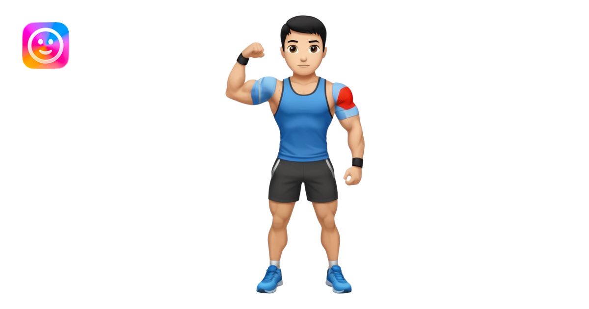 Fitness trainer shows the biceps at full length emoji | AI Emoji Generator