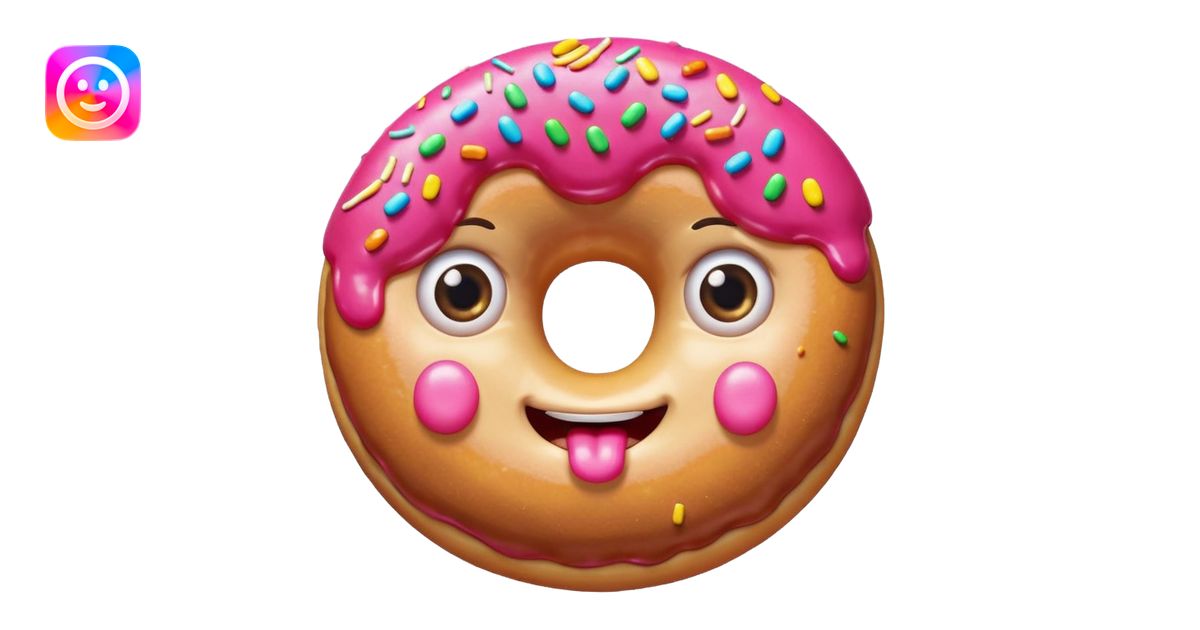 bitten donut with big sparkling eyes, drooling mouth, blushing cheeks ...