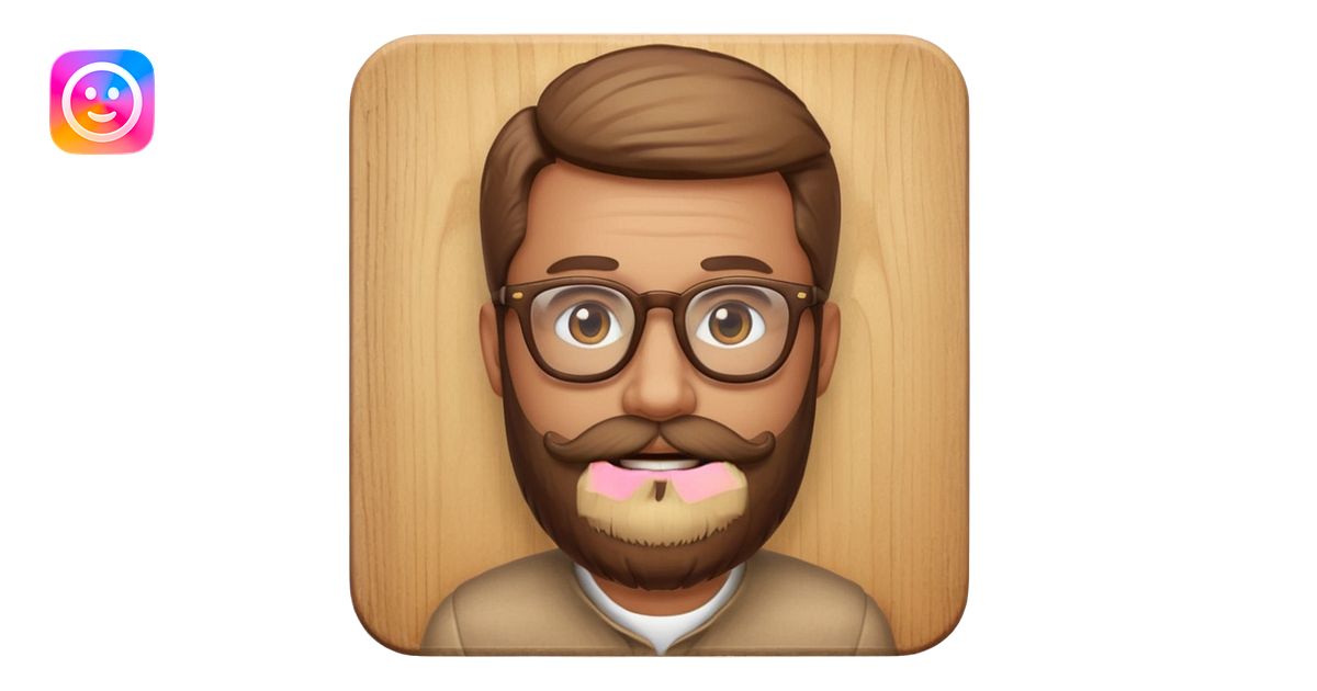 create a emoji man with beard, and glasses wooded color, sunkissed skin ...