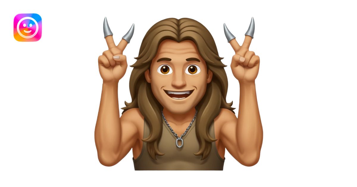 Long haired guy throwing up metal horns emoji | AI Emoji Generator