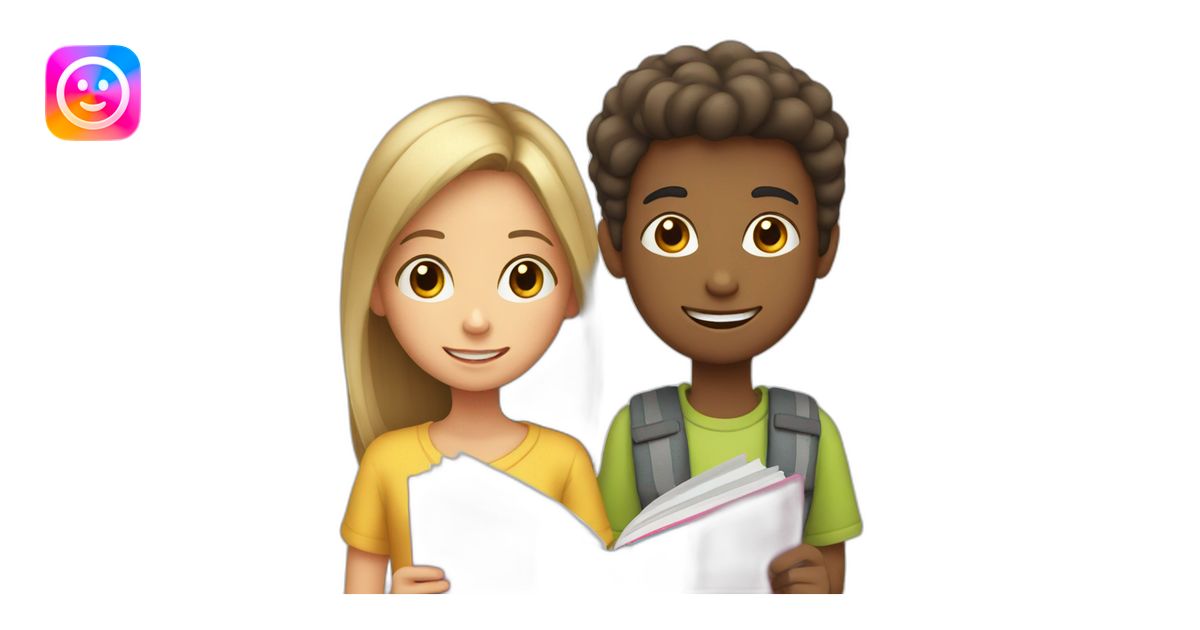 boy and girl of seven years old with an English textbook emoji | AI ...