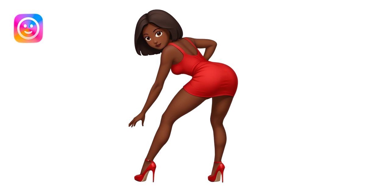 Dark skin sexy emoji in short red dress bending over showing ass emoji ...