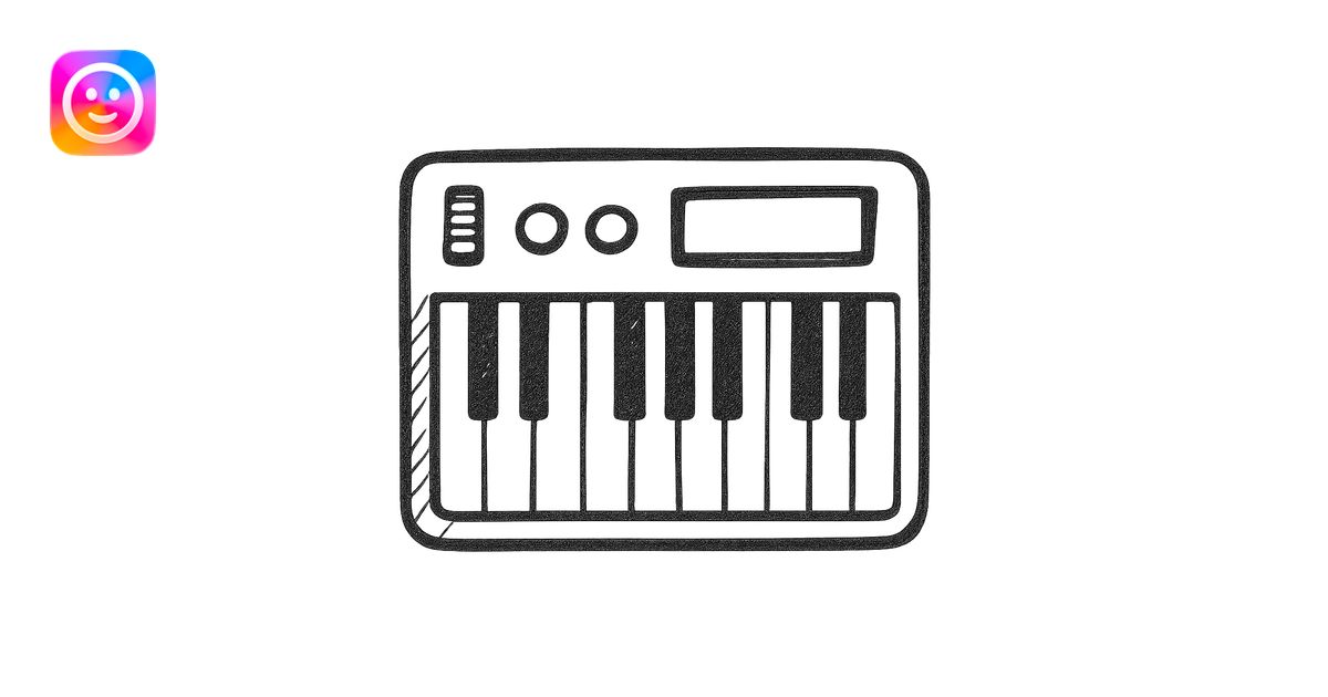 MIDI keyboard icon, hand drawn, black outlines, no fill, simple and ...
