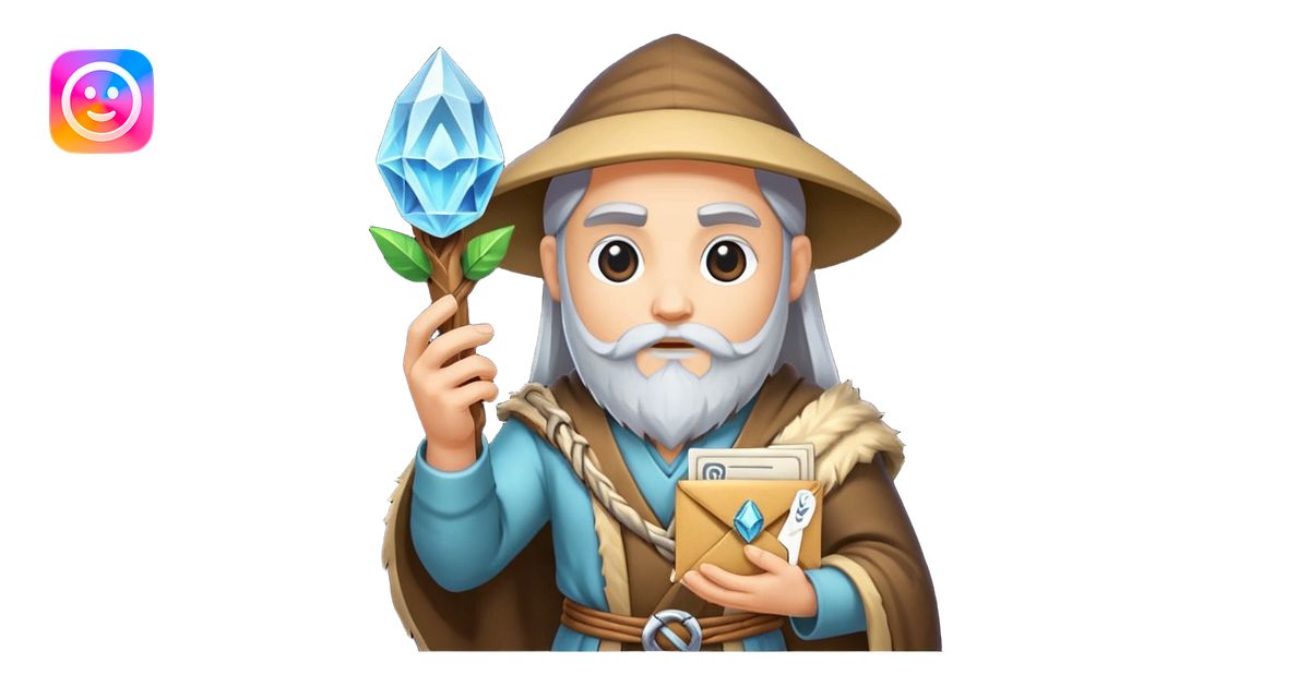 crystal druid character holding rune envelope emoji | AI Emoji Generator