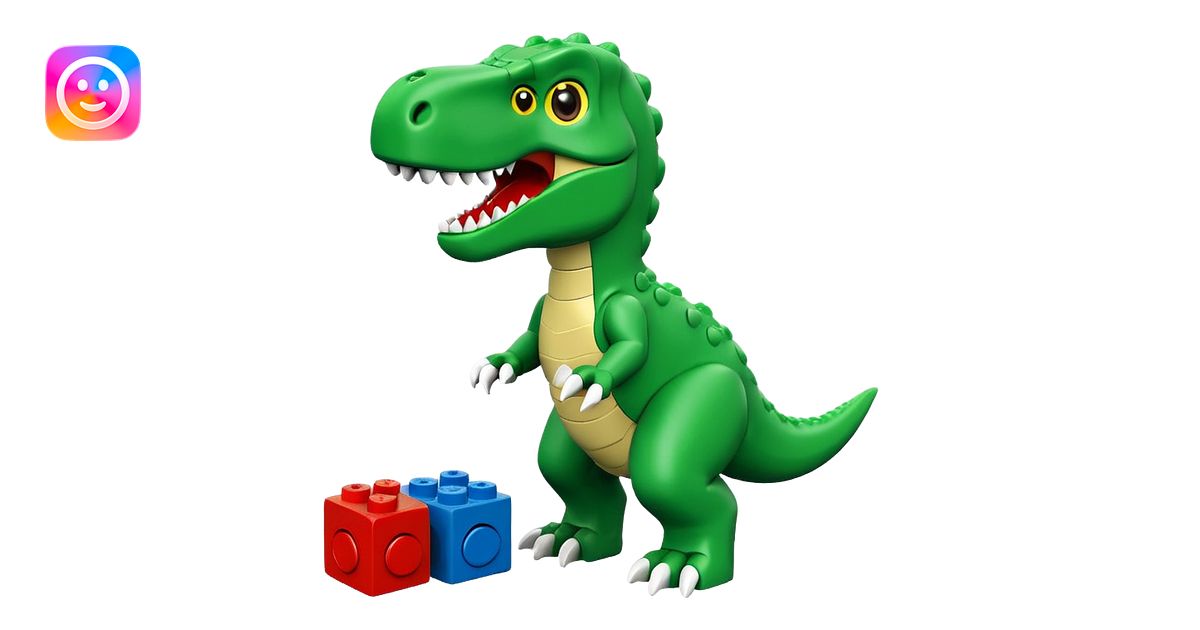 A cute green t-rex playing with LEGO bricks emoji | AI Emoji Generator