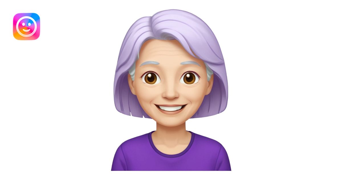 older woman with white hair...now add purple shirt emoji | AI Emoji ...