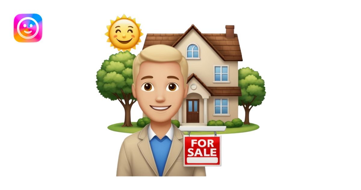 emoji de bienes y raices, un hombre y una casa en "venta for sale ...