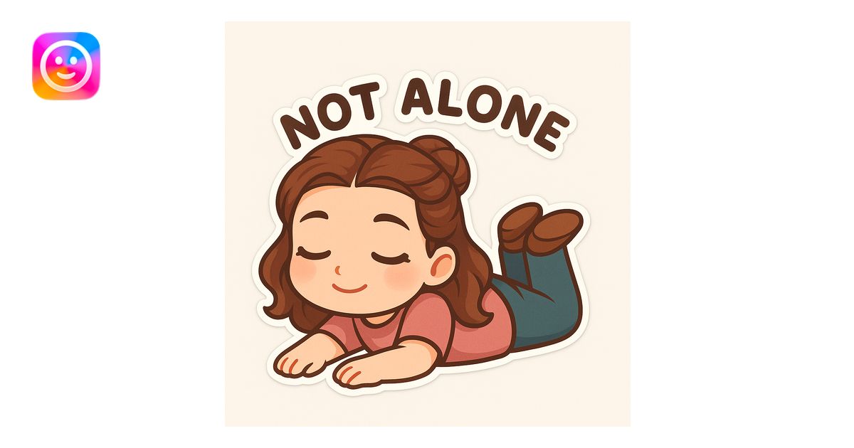 Create a chibi sticker of the girl from the reference image, lying on ...
