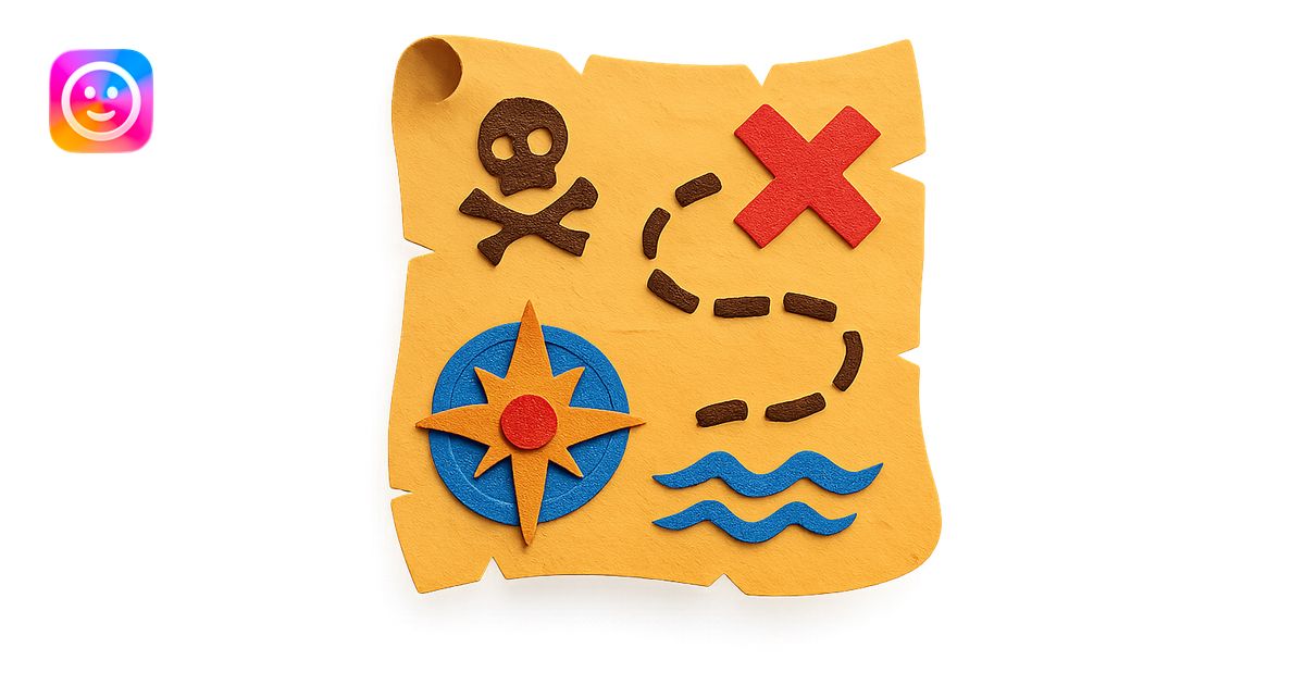 treasure map with compass rose, waves, and pirate symbols, vibrant ...