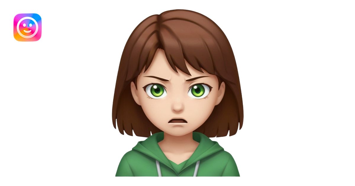 kawaii anime girl with green eyes and brown hair, angry expression ...