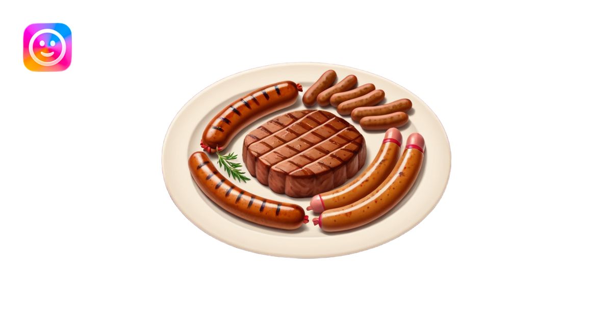 Meat dishes avatar in clean emoji-style illustration. Steak, roasted ...