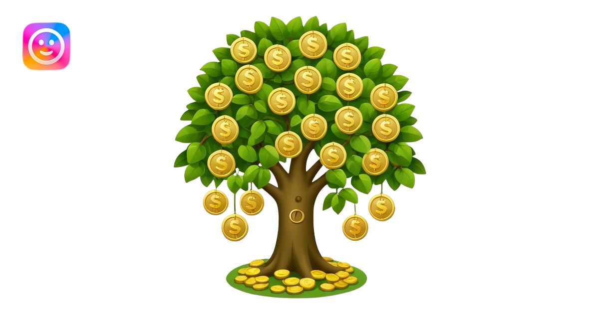 Apple-style money tree, round soft green canopy. No pot, no ground ...