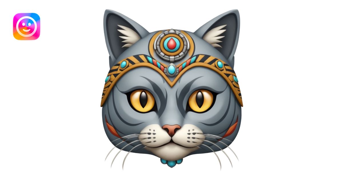 cat, wear tribal shaman cloth, half face robot emoji | AI Emoji Generator