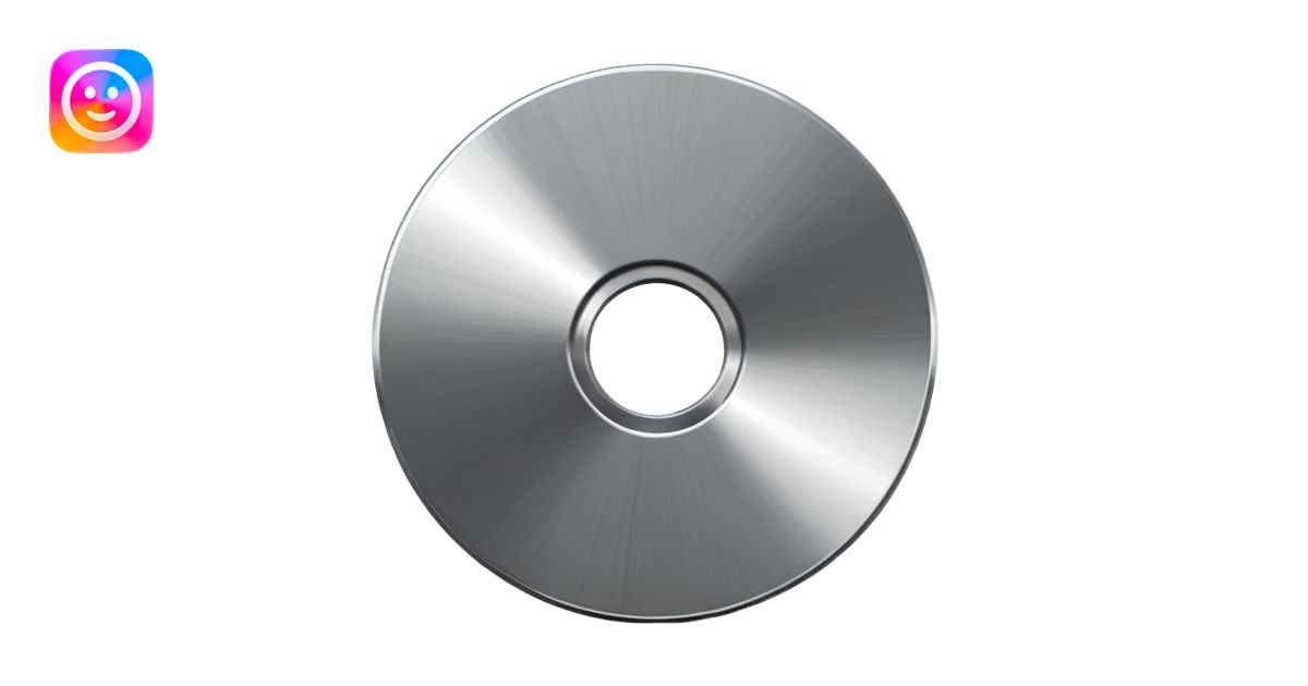 metallic disc emoji, brushed chrome surface, clean geometry, futuristic ...