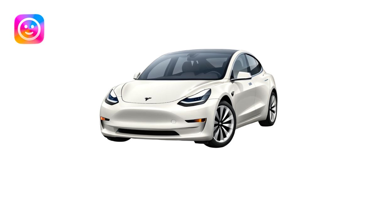 Tesla model 3 white. Icon. In a hurry. No wings emoji | AI Emoji Generator