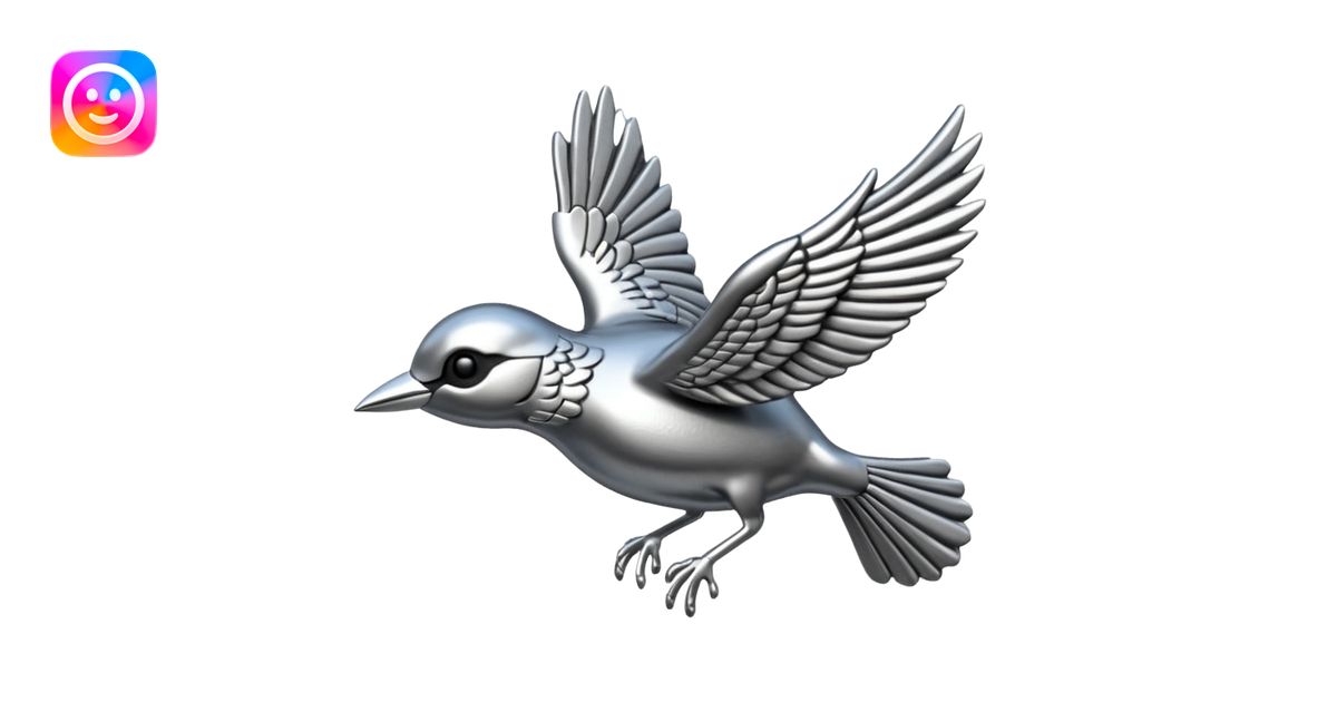 A cast metal pin depicting a silver wren in flight emoji | AI Emoji ...