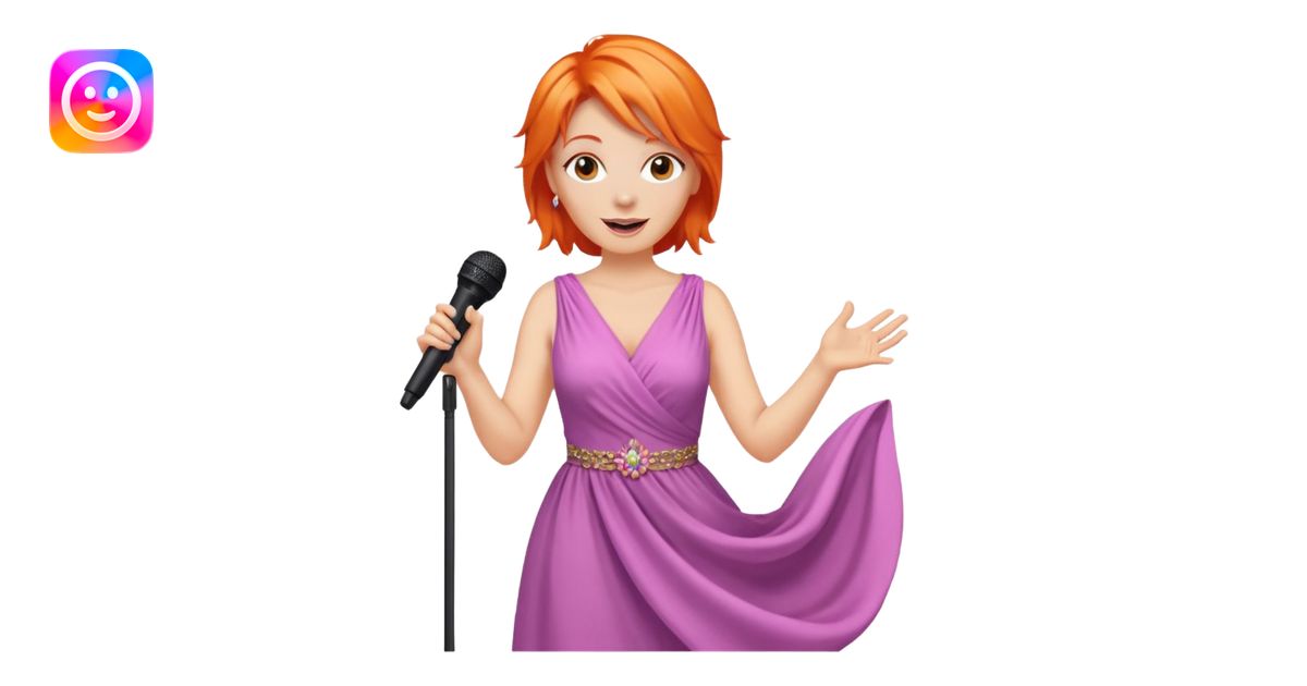 singer, Middle age, orange hair, happy, holding mic, wearing dress ...