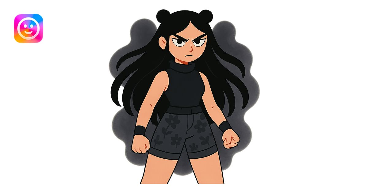 mysterious gothic female fighter with long flowing black hair, sharp ...