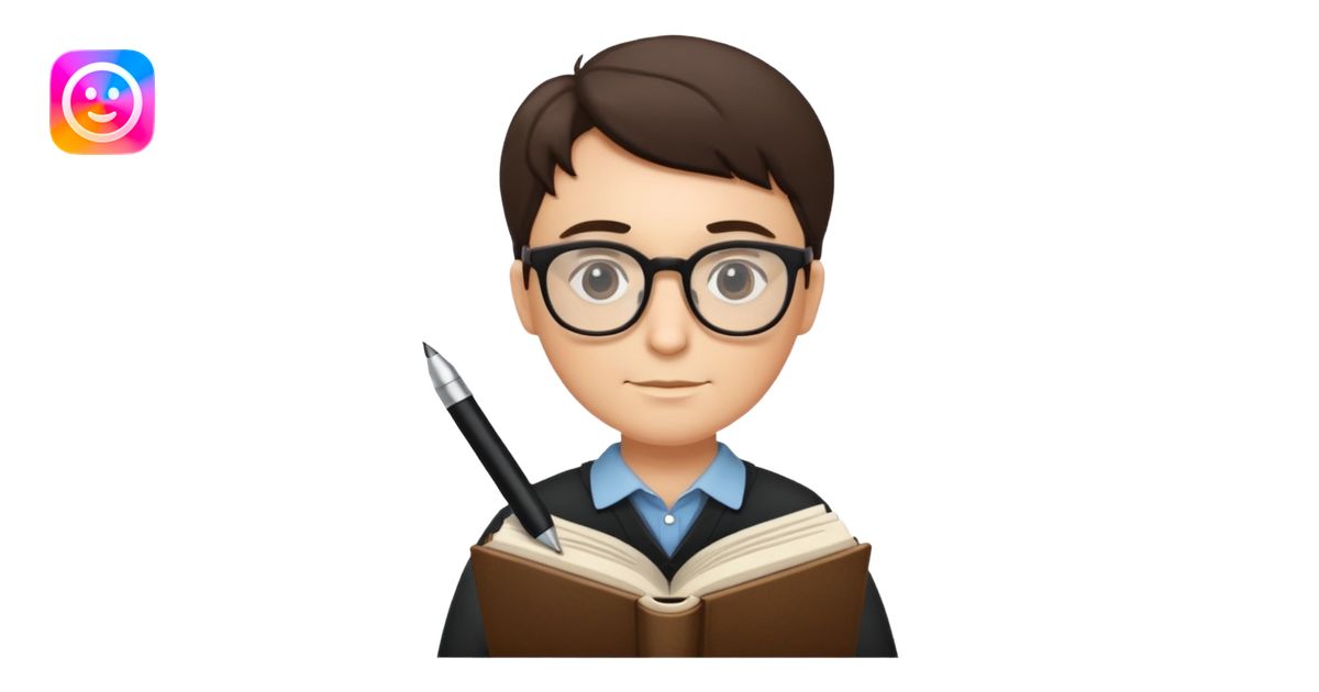writer holding big pen and book, wearing glasses emoji | AI Emoji Generator
