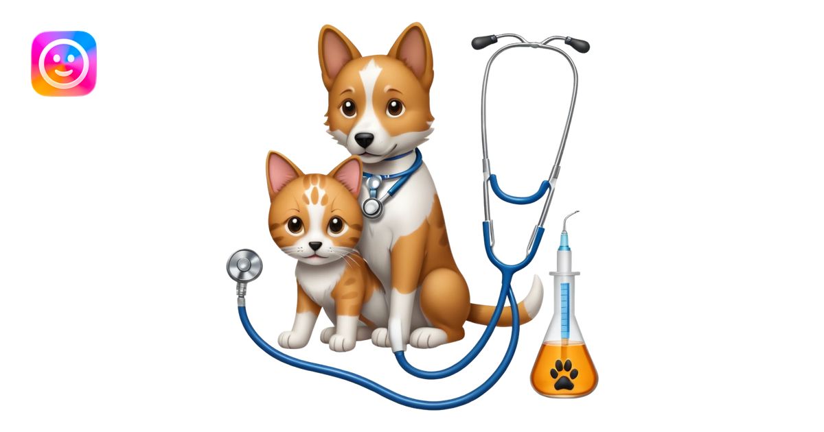 An icon featuring a stethoscope, a paw print, and a syringe ...
