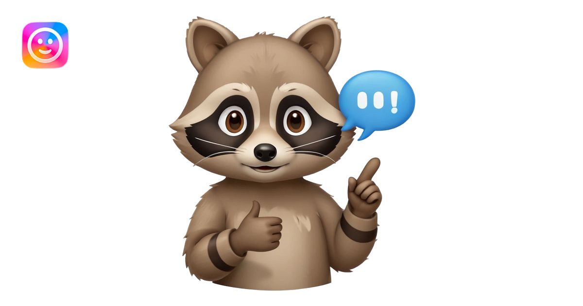 calm raccoon mascot pointing to text bubble, soft gesture, minimalistic ...