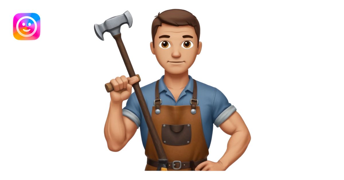 Emoji portrait of a Celtic blacksmith. Work clothes, muscular arms ...
