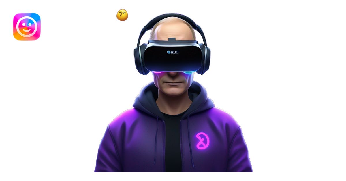 Putin wearing a black hoodie with "OMG" letters on it and VR headset ...
