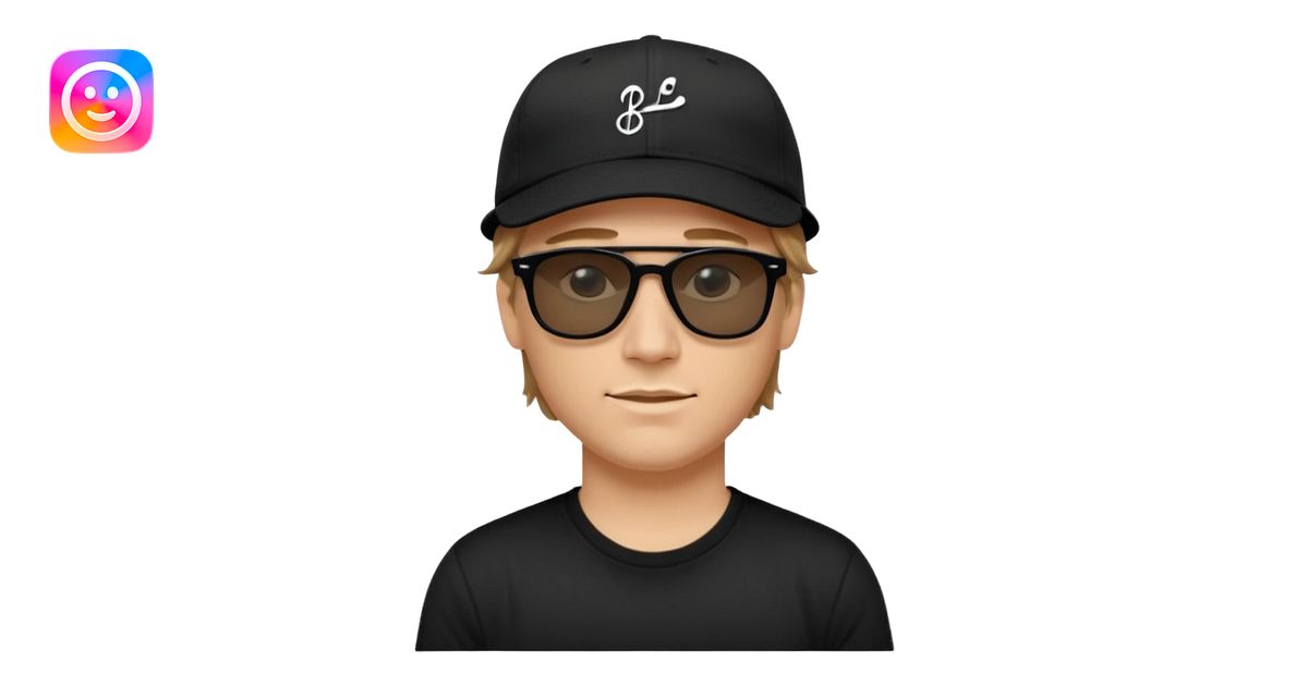 “Emoji of a white man with light brown hair under a black baseball cap ...
