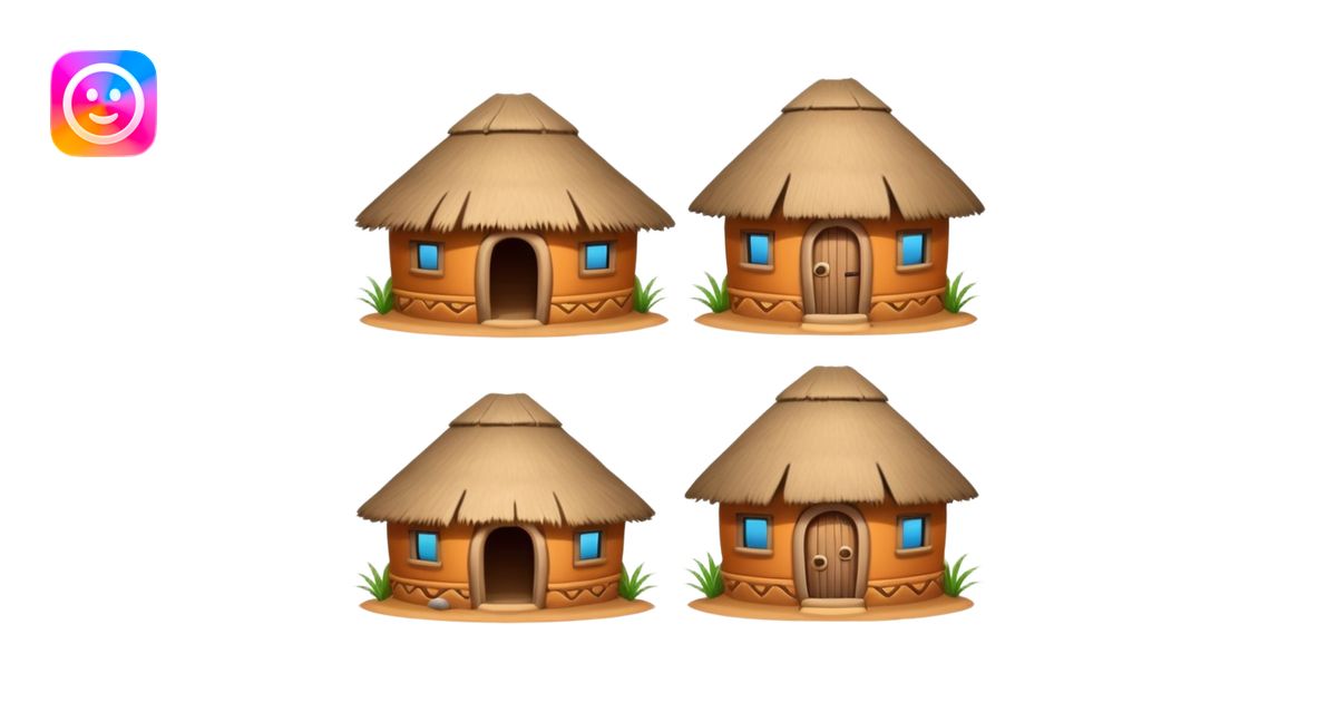 4 different African mud hut tribal houses, each unique, round adobe ...