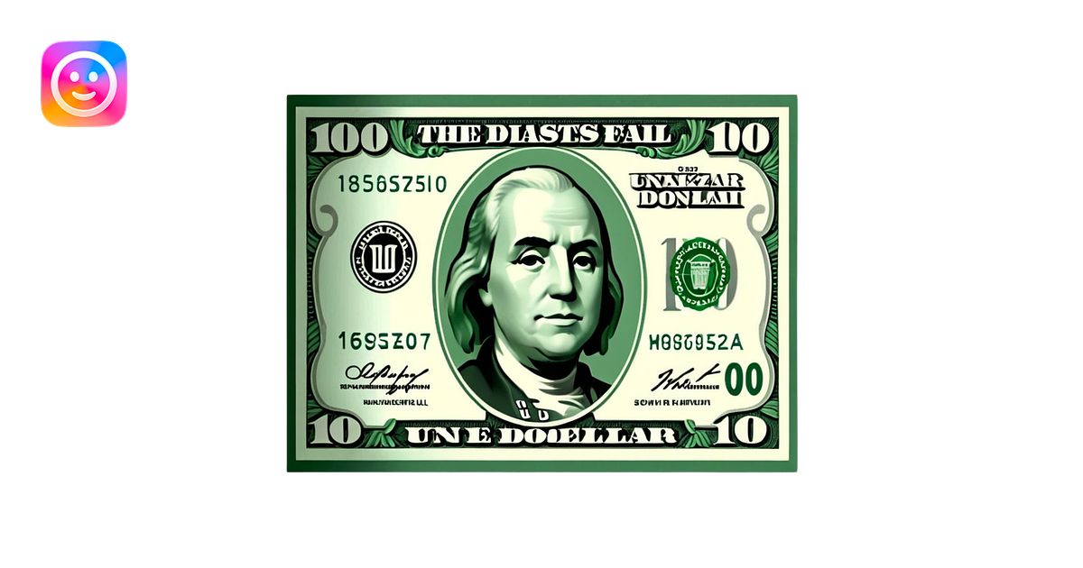 3D realistic US 100 dollar bill sticker, slight perspective, centered ...