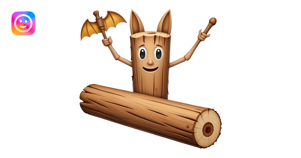 The character is an anthropomorphic wooden log with a cartoonish face ...