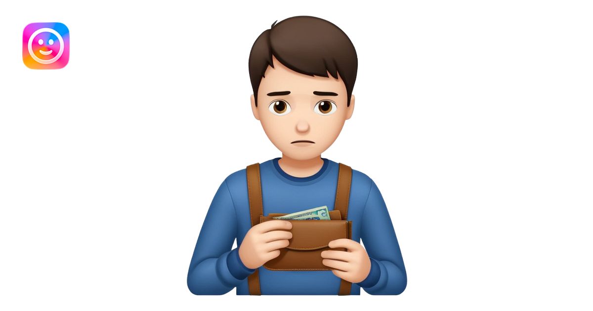 A young guy looks sadly at his empty wallet. emoji | AI Emoji Generator
