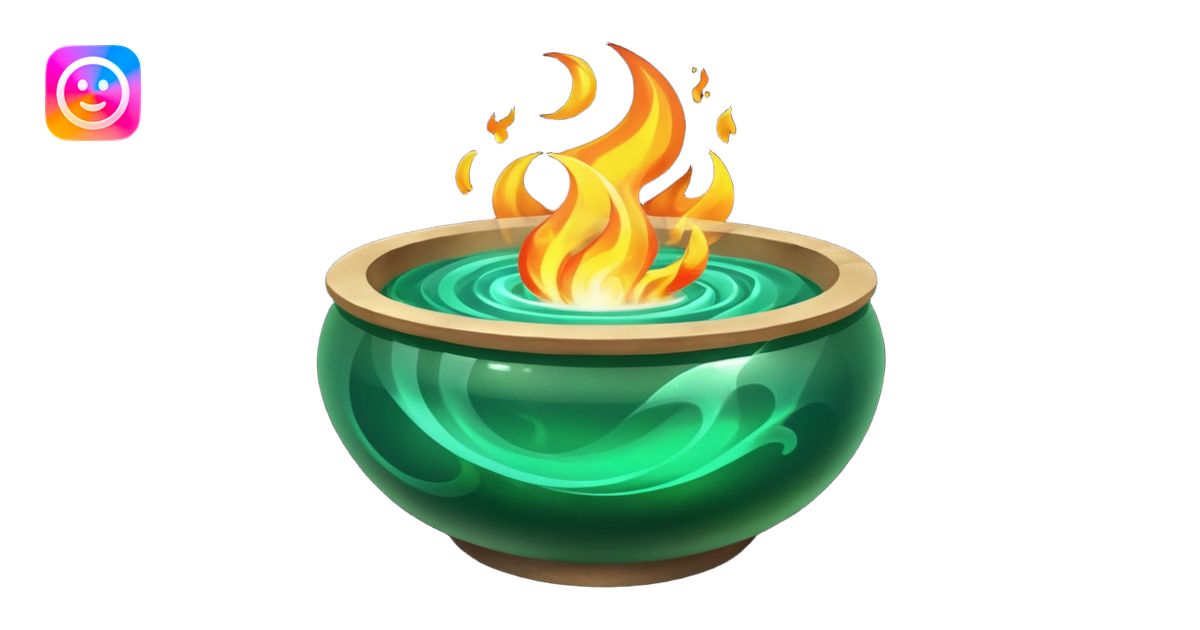 Enchanted emerald fire rising from a stone bowl emoji | AI Emoji Generator
