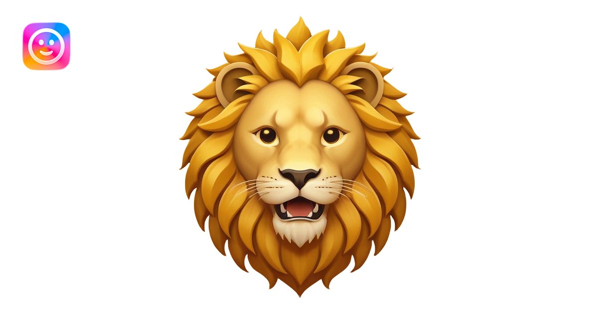 Roaring lion head icon, flat design, simple shapes, golden mane, sun ...