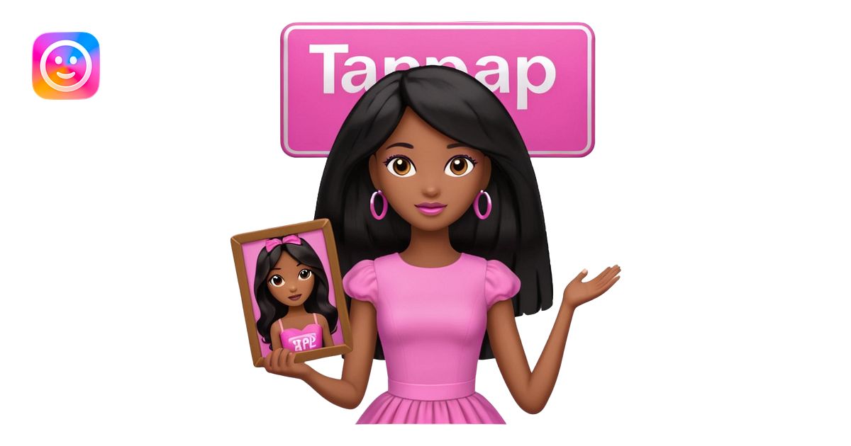 Black barbie, long black hair, pink dress holding sign, that says tap ...