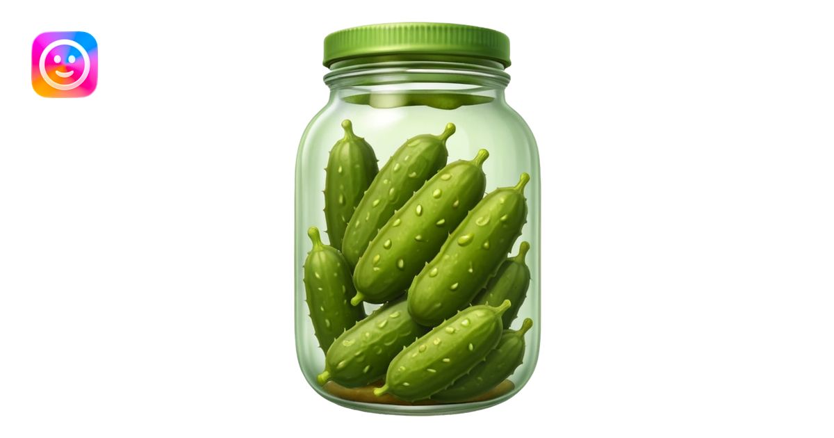 one single pickle inside a glass jar emoji | AI Emoji Generator