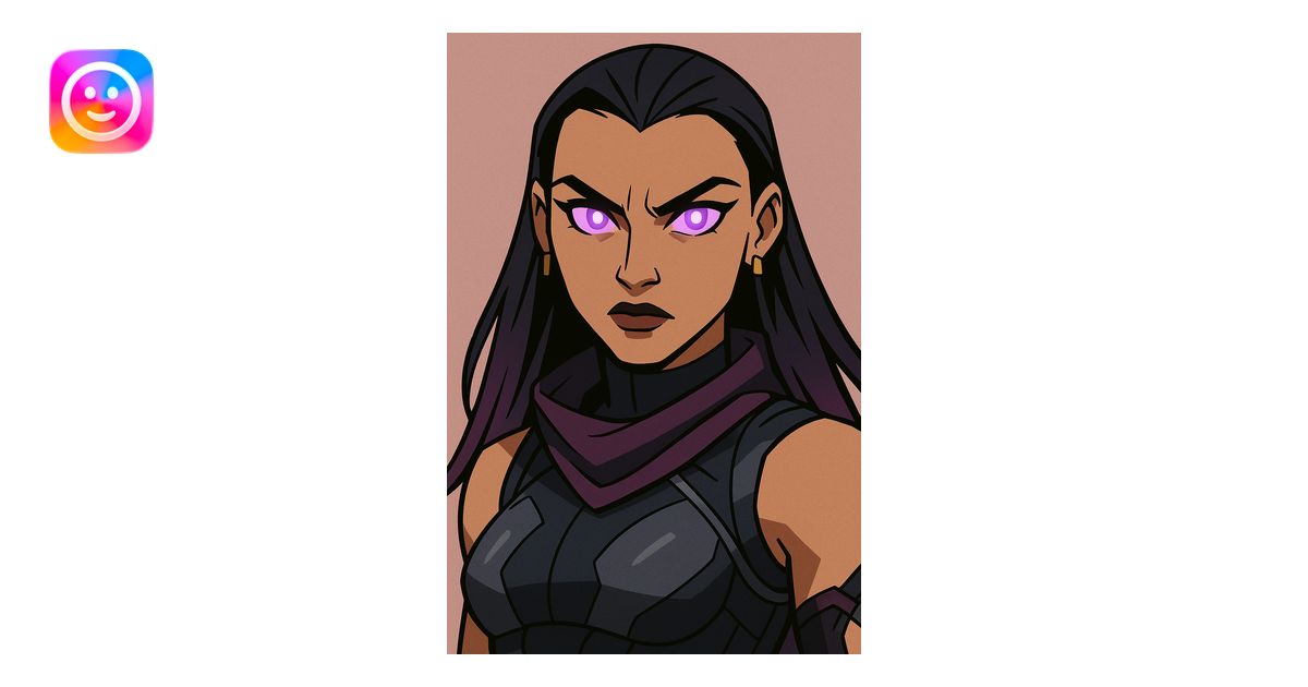 Valorant agent Reyna close-up portrait with glowing purple eyes, dark ...
