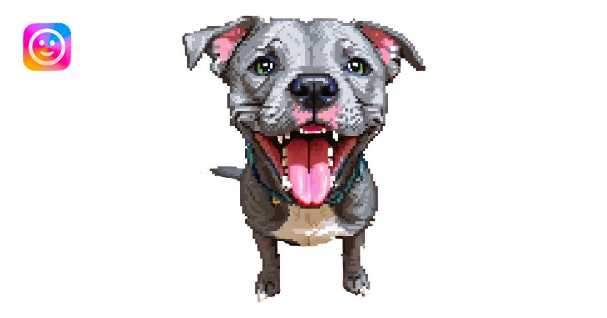 round circle puppy head full grey bleu staffy, big open mouth, big ...