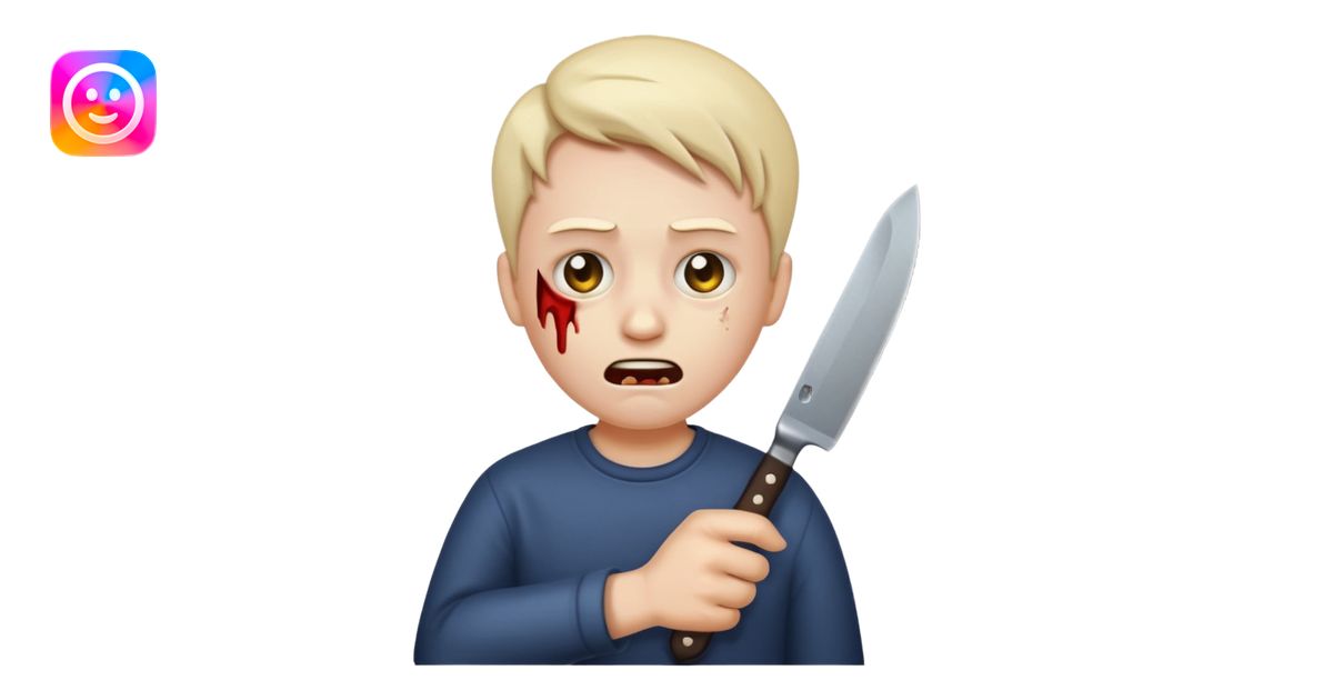 Insane scared injured person with a knife in the classic emoji style ...
