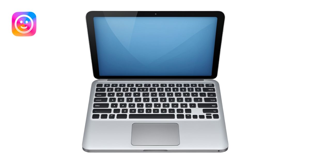 "iOS style laptop emoji, silver with a visible screen and keyboard ...