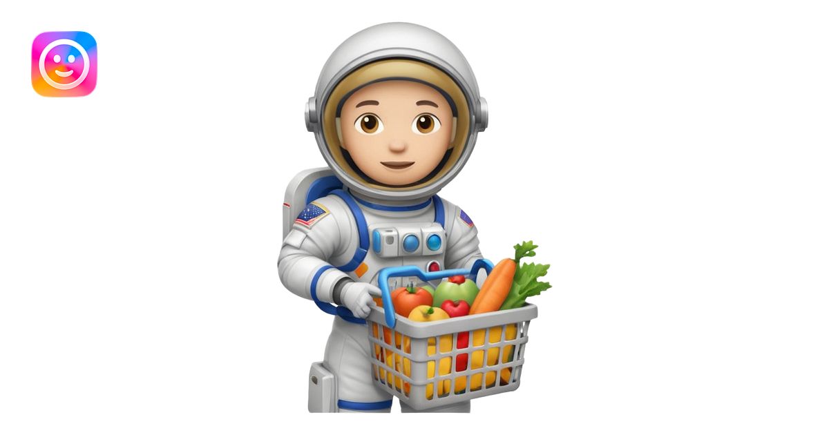 astronauta con canasta para hacer compras vacía emoji | AI Emoji Generator