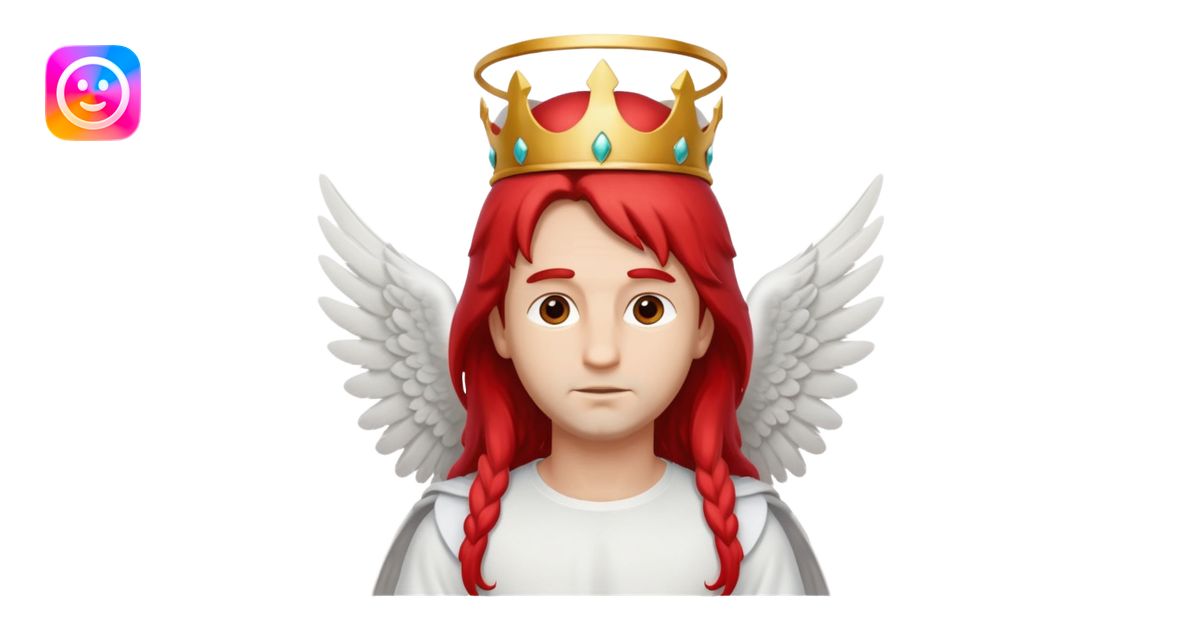 long hair angel with a red crown on his head, 4 wings emoji | AI Emoji ...